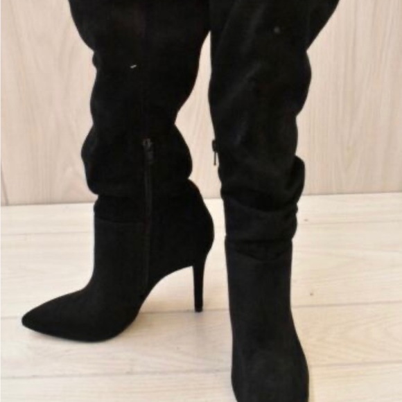 Jessica Simpson | Shoes | Jessica Simpson Black Sued Stiletto Zip Boot ...